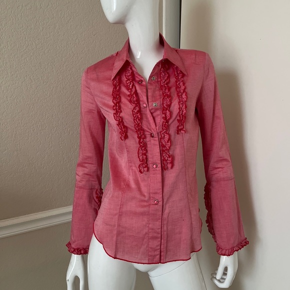 Anna Huling | Tops | Anna Huling Vintage New Pink Cotton Ruffled ...